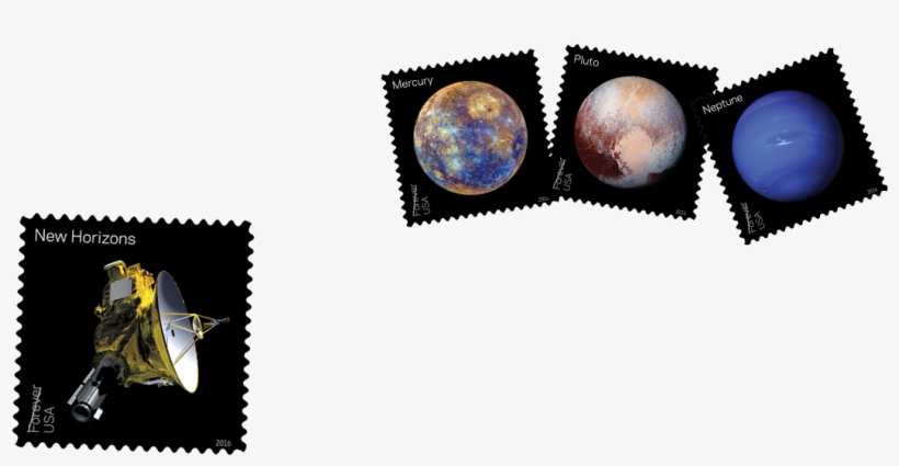 Photo Of Pluto Explored And Views Of Our Planets Stamp - Planet And Sun ...