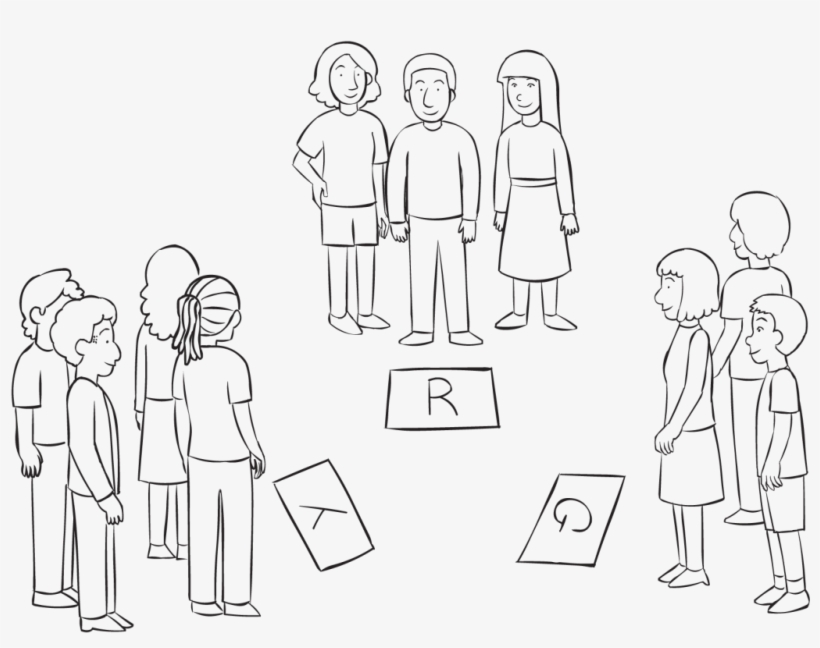 Back Three Small Groups Standing By Signs Which Reflect - Traffic Light ...