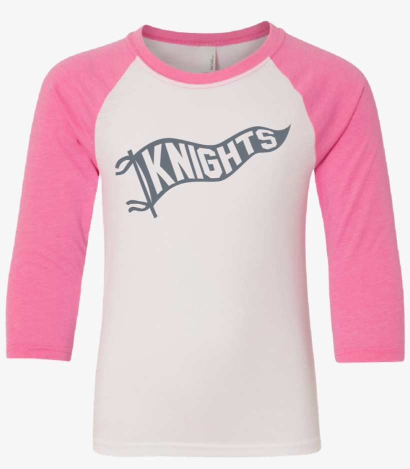Knights Pennant Flag Baseball T-shirt - Next Level Youth Raglan Pink ...