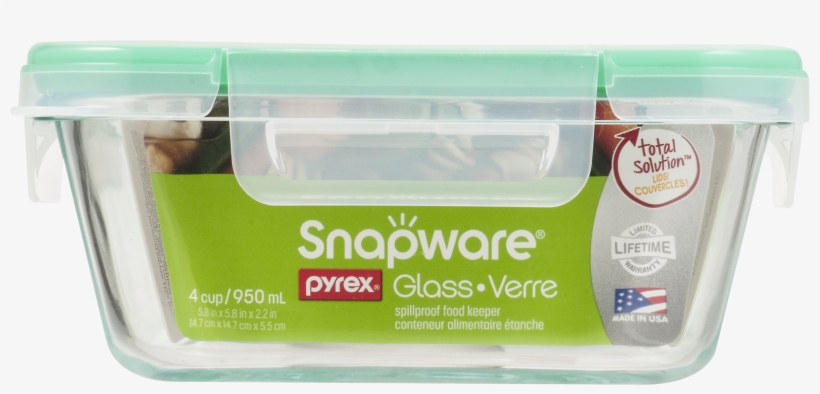 4 Cup Square Pyrex Glass Food Storage With Plastic - Snapware Container ...