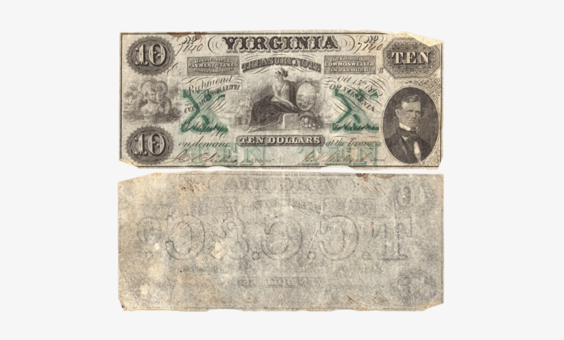 Download 1862 $10 Virginia Treasury Note Cr - Virginia | Transparent ...