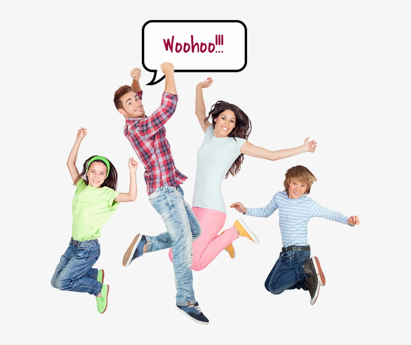 Family Jumping With A Though Bubble Saying Woohoo - Bamberg Hüpft 2018 ...