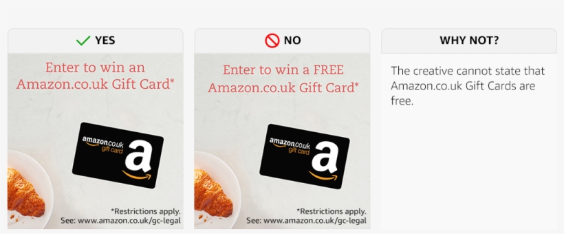 No Statements Can Refer To The Gift Card As “free”, - Amazon.com Gift ...
