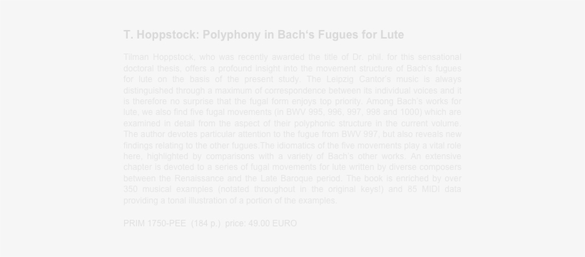 Polyphony In Bach's Fugues For Lute Tilman Hoppstock, - Johann ...