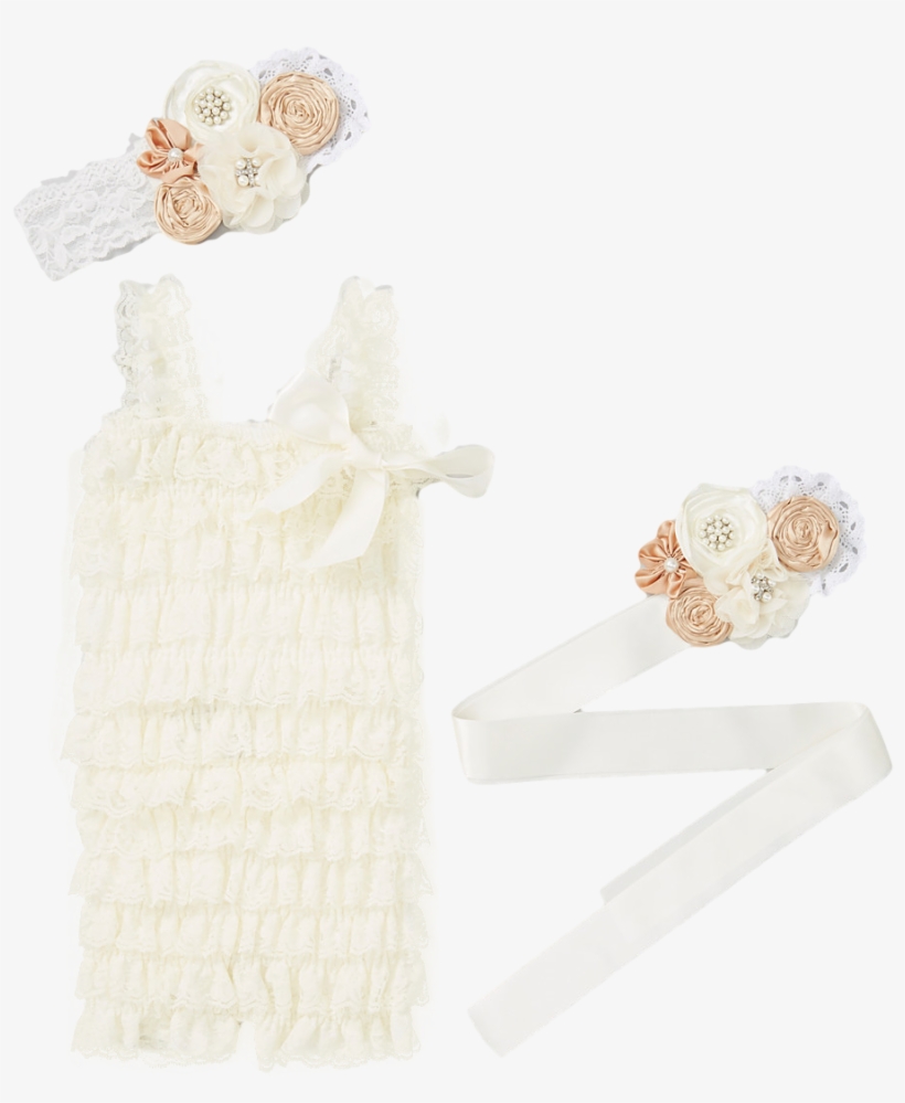 Gold Lace Ruffle Romper With Sash & Headband - Lace PNG Image ...