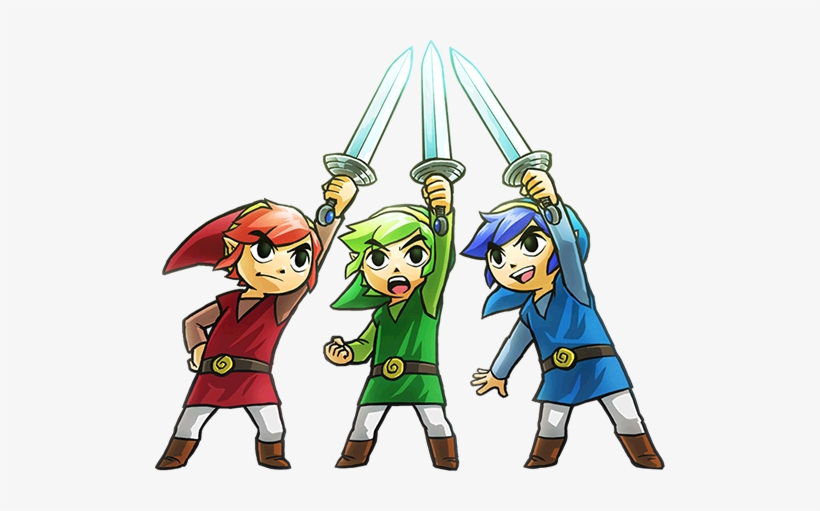 3 Links Holding Up Swords - Legend Of Zelda Triforce Heroes Png PNG ...