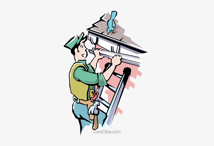 Handyman Installing Eaves Trough Royalty Free Vector - Man On Roof ...