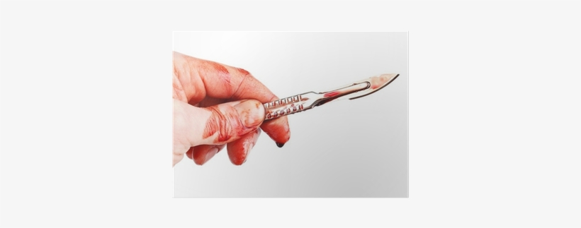 Bloody Hand With Sharp Surgeon Scalpel , Isolated Poster - Scalpel ...