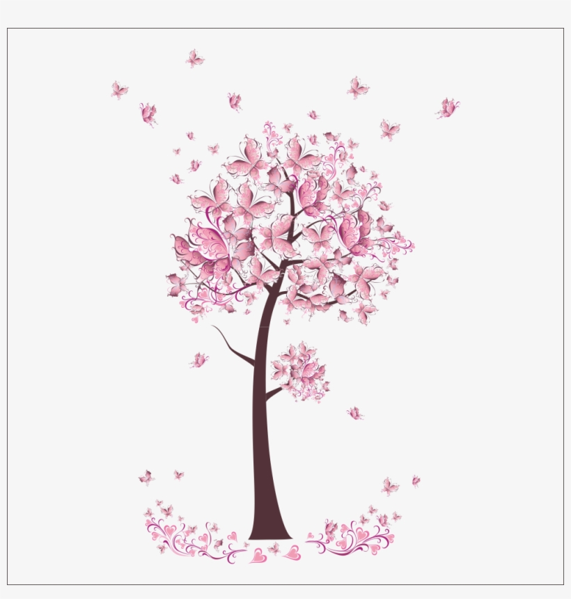 Tree Decal - Flower And Girl Wall Stickers PNG Image | Transparent PNG ...