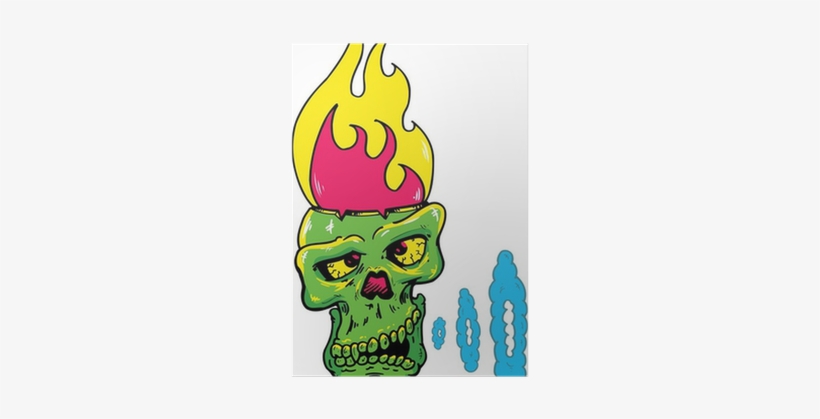 Skull With A Flaming Head Vector Illustration Poster - Illustration PNG ...