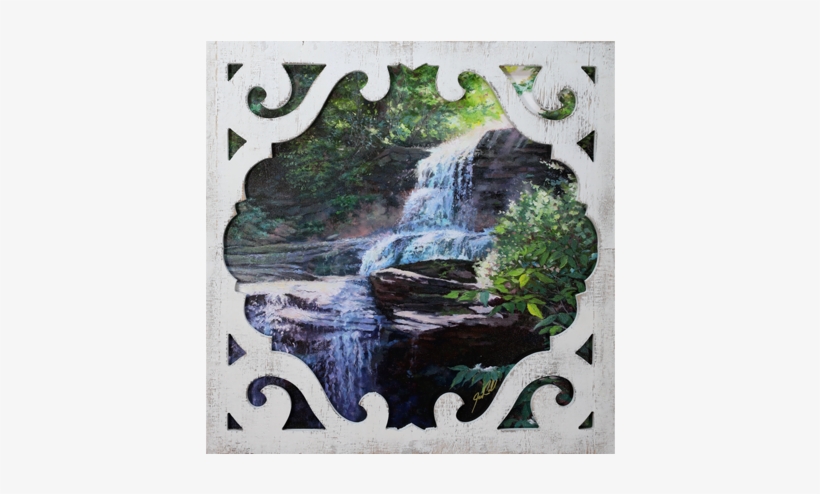 "falling Waters" White Scrolled Frame - Waterfall PNG Image ...