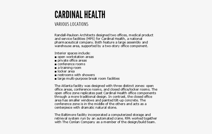 Cardinal Health Various Locations Randall-paulson Architects - Cardinal ...