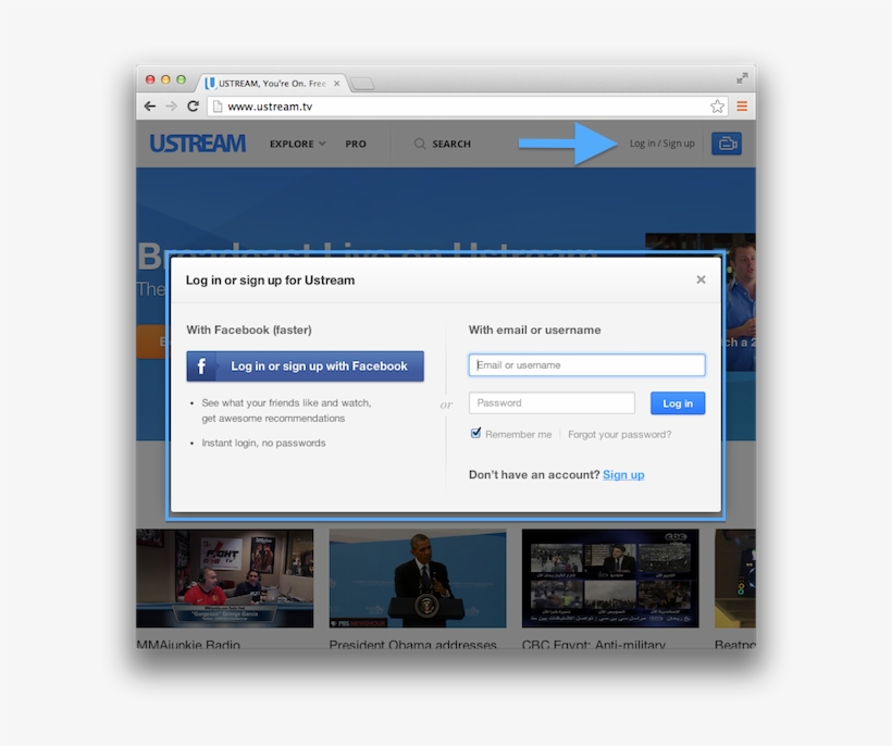 Log In To Your Ustream Account, Or Create A New One - Ustream PNG Image ...