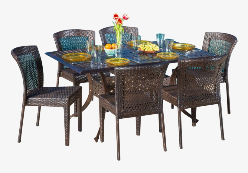 7-piece Wicker Glass Top Dining Patio Set PNG Image | Transparent PNG ...