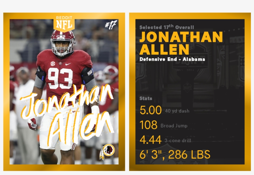 Draft Pickround - Jonathan Allen Redskins Edit PNG Image | Transparent ...