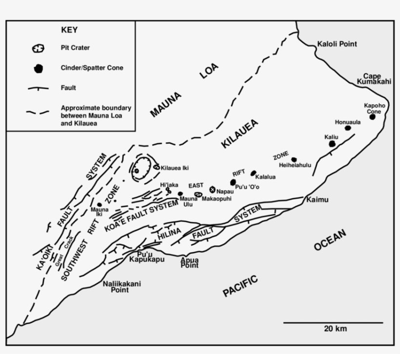 Map Of The Southeastern Corner Of The Island Of Hawai'i, - Hawaii Rift ...