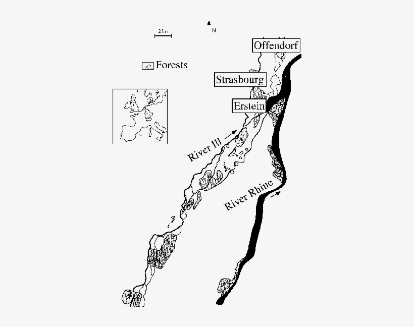 Map Of The Two Studied Areas Along The Rhine River - Strasbourg PNG ...