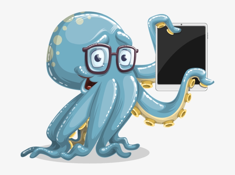 Vector Octopus With Tablet - Cartoon Octopus Smart PNG Image ...
