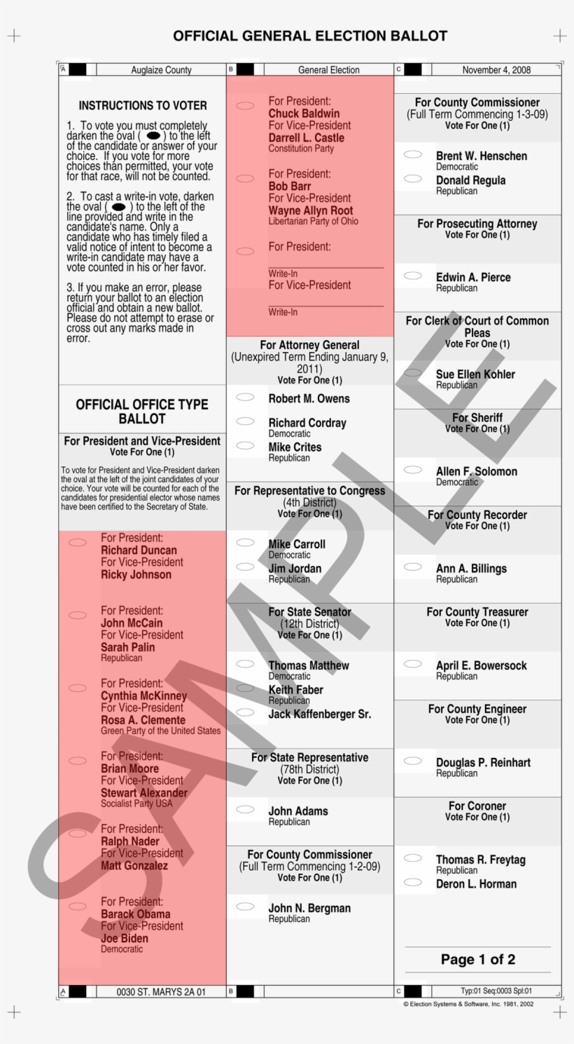 Ballot - Us Voting Ballot Example PNG Image | Transparent PNG Free ...