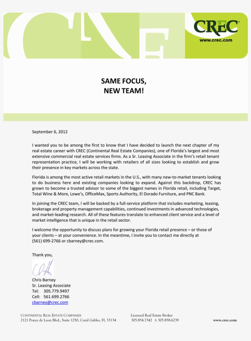 Christopher Barney - Announcement - - Continental Real Estate Companies ...