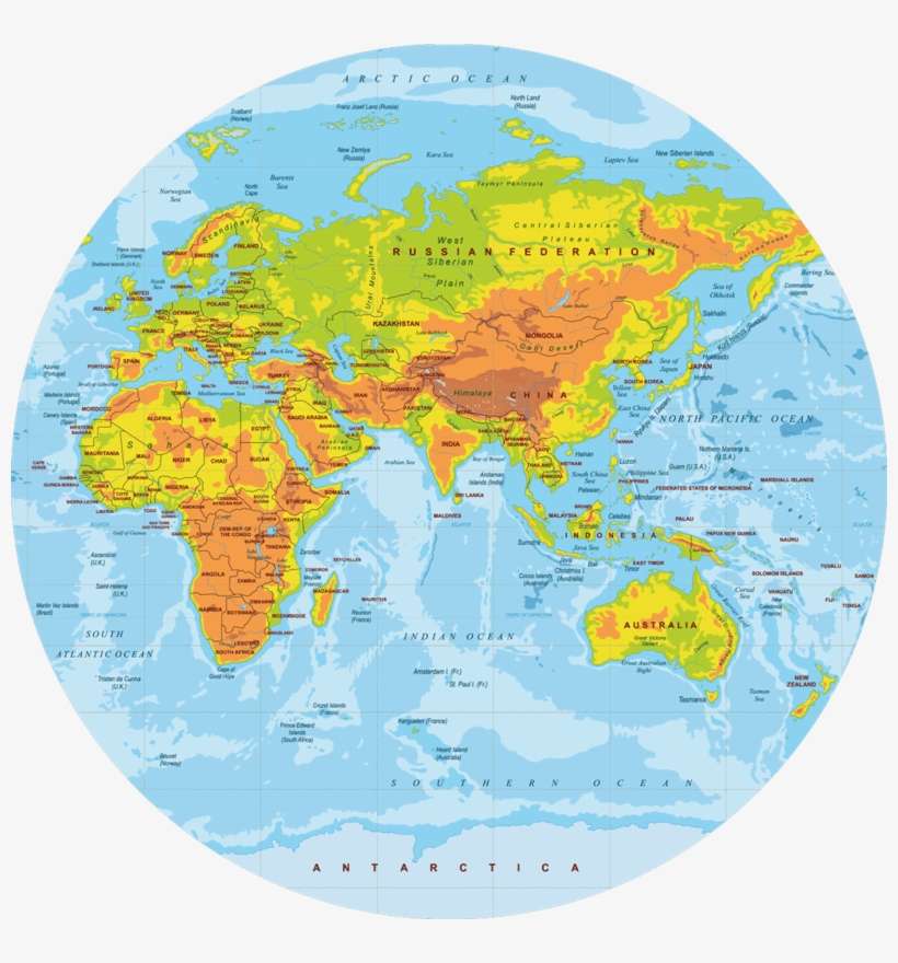 Download Physical World Map Linoleum Round Mat E-1 - World Map Round ...