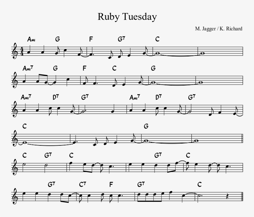 Ruby Tuesday Sheet Music Composed By M - Sheet Music PNG Image ...