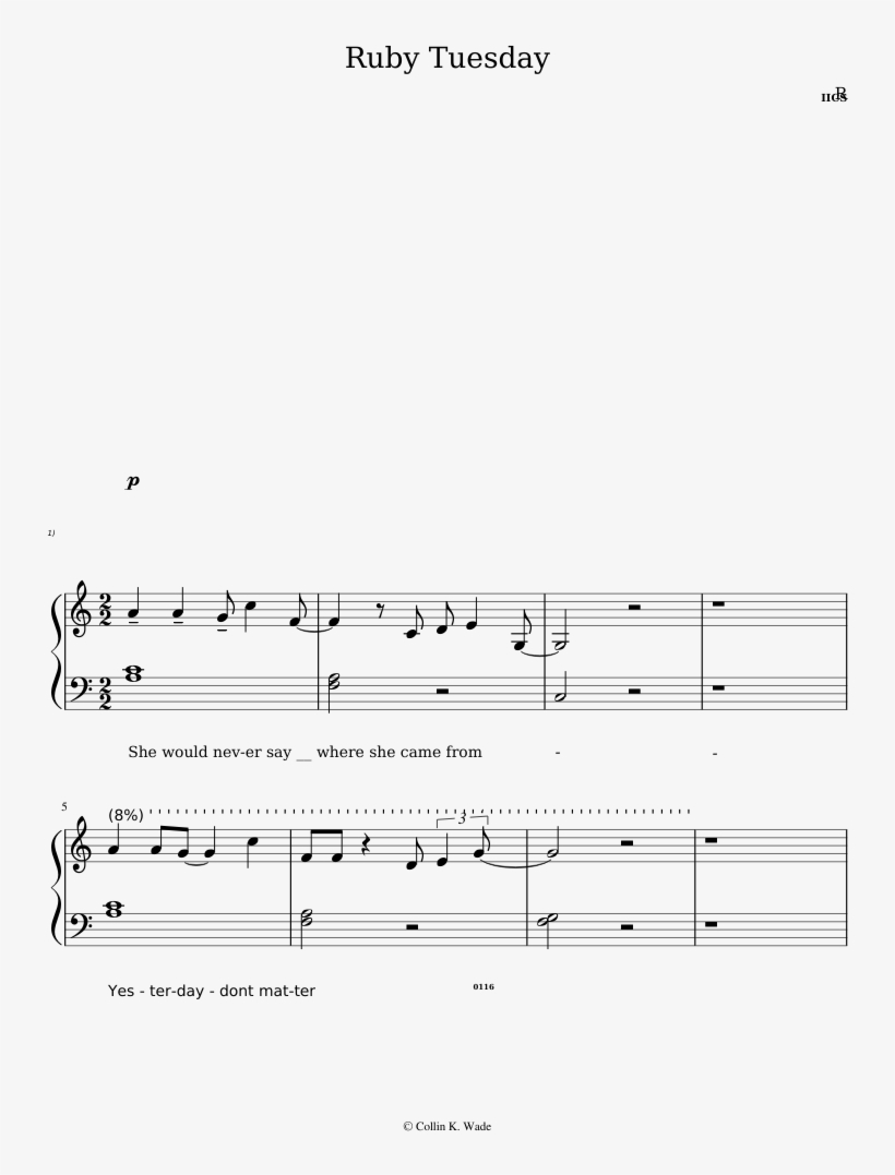 Ruby Tuesday Sheet Music Composed By R 1 Of 3 Pages - Sheet Music PNG ...