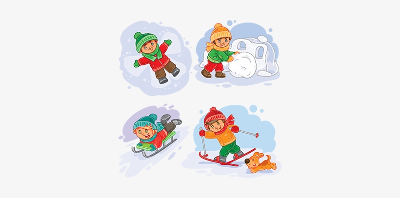 Set Vector Winter Icons With Little Children, Winter, - Векторные ...
