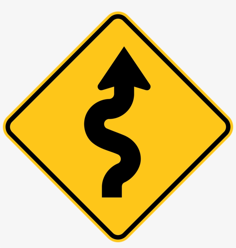 Winding Road Right Warning Trail Sign Yellow - Pedestrian Crossing Sign ...