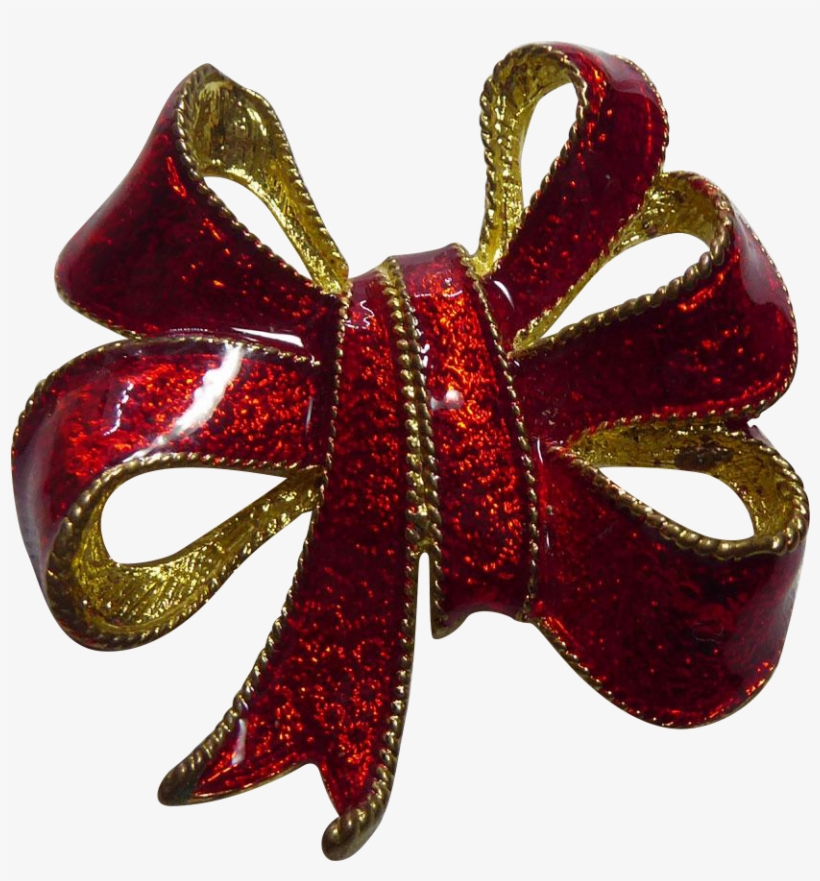Bright Red Enamel Christmas Bow Brooch Signed Tc Found - Brooch PNG ...