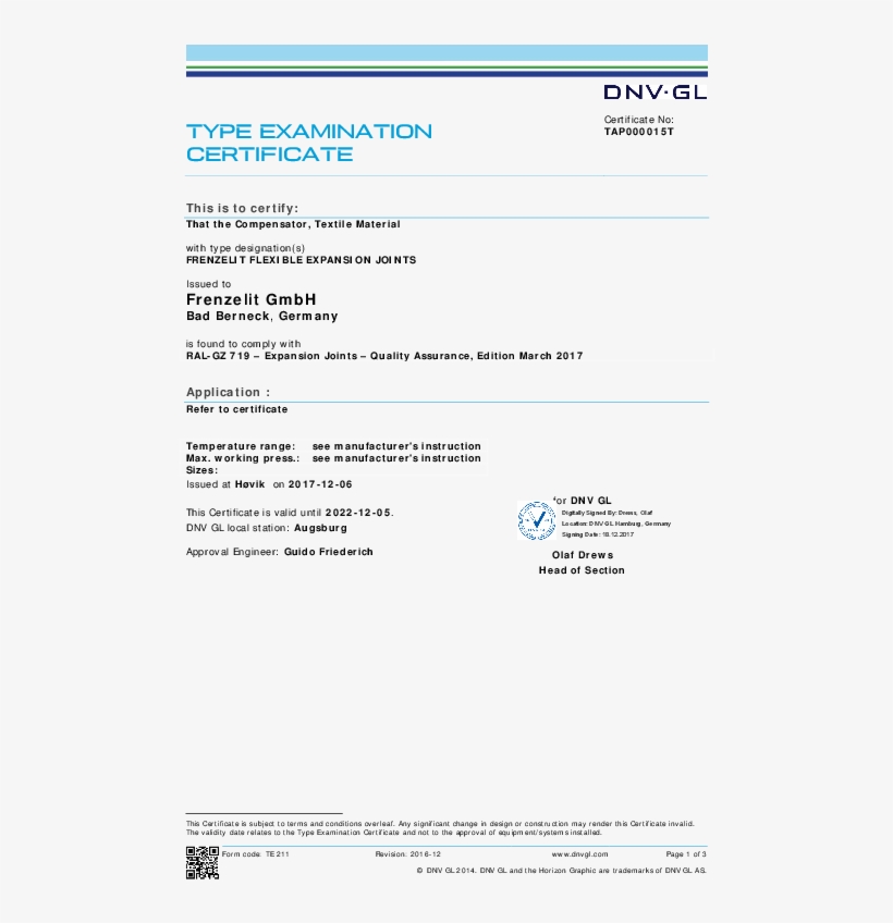 Certificate Dnv Germanischer Lloyd Frenzelit Expansion - Cg2 ...