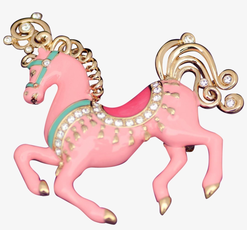 Bob Mackie Pink Enamel Rhinestone Carousel Horse Brooch - Pony Carousel ...
