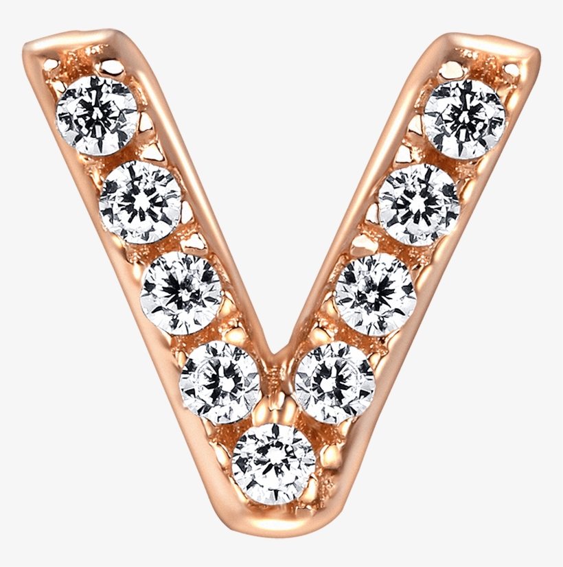Letter V Locket Charm With White Crystals In Rose Gold - Rose Gold ...