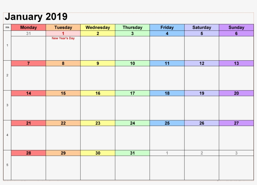 Download Calendar 2019 Rainbow Png - November 2018 Calendar Printable ...