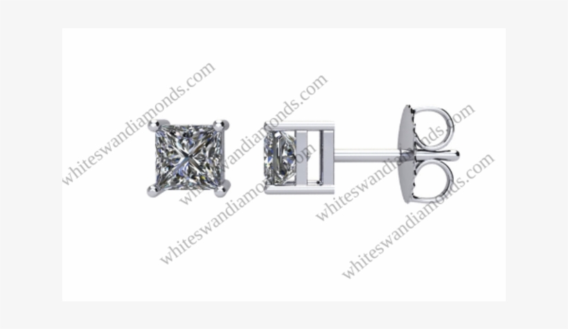 Princess Shaped Diamond Stud Earrings - 14k White Gold 1 1/2 Ctw ...