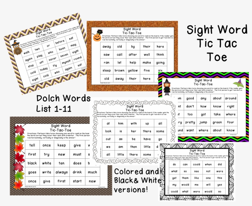 These Halloween Tic Tac Toe Sight Word Games Are Perfect - Diagram PNG ...