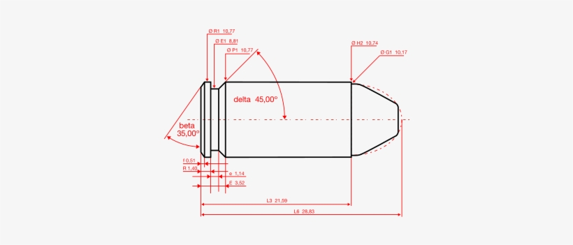 400px-40 S&w Scale Drawing - 40 Caliber Bullet Dimensions PNG Image ...