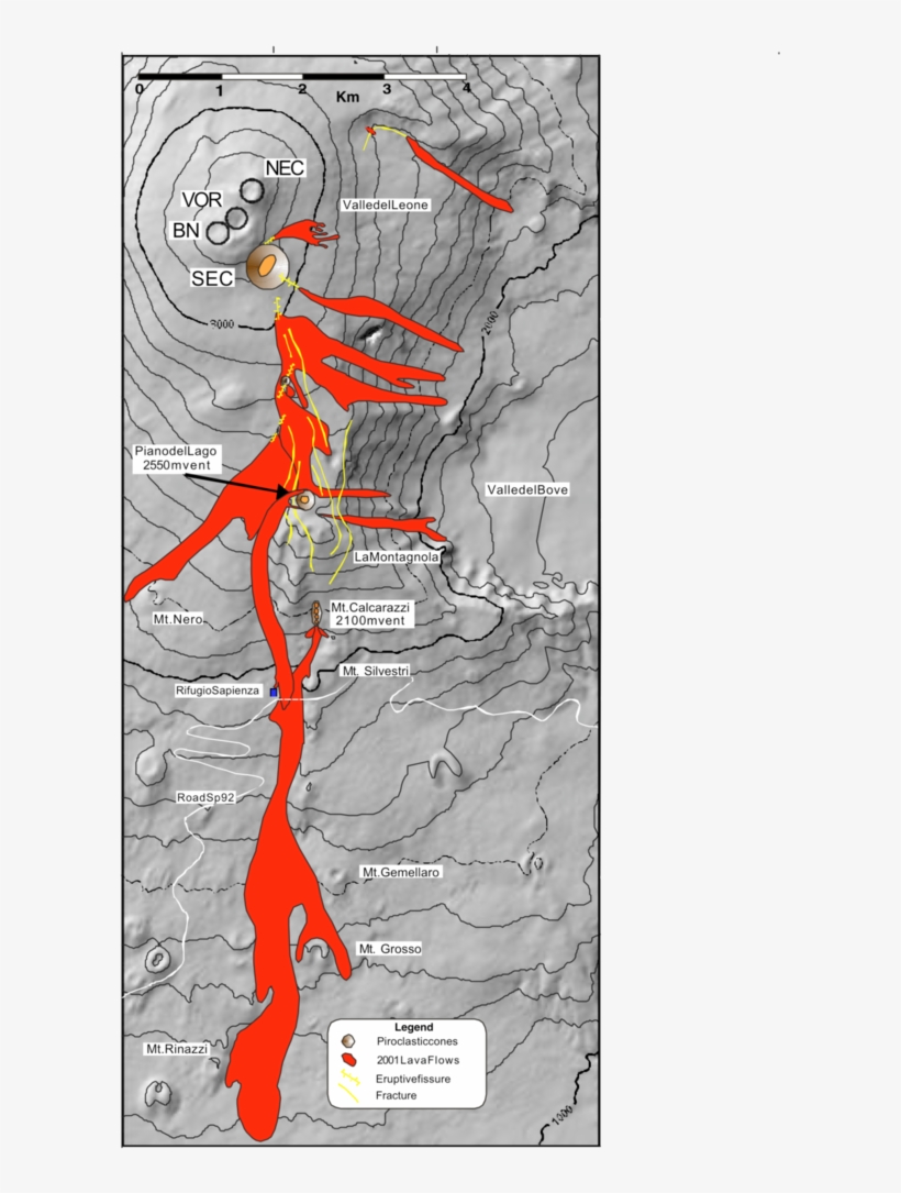 Map Of The Lava Flow Field And Field Of Fractures Formed - Illustration ...