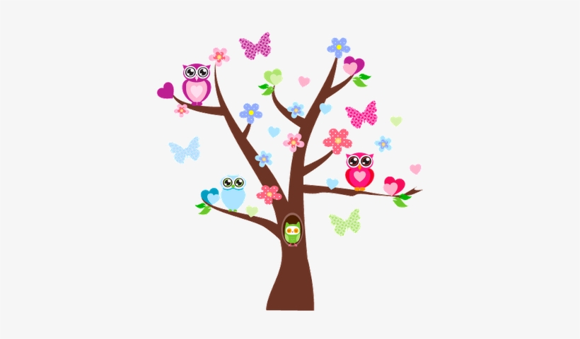 Owls Bird Tree Wall Sticker Removable Vinyl Decals - Owl On Tree Png ...