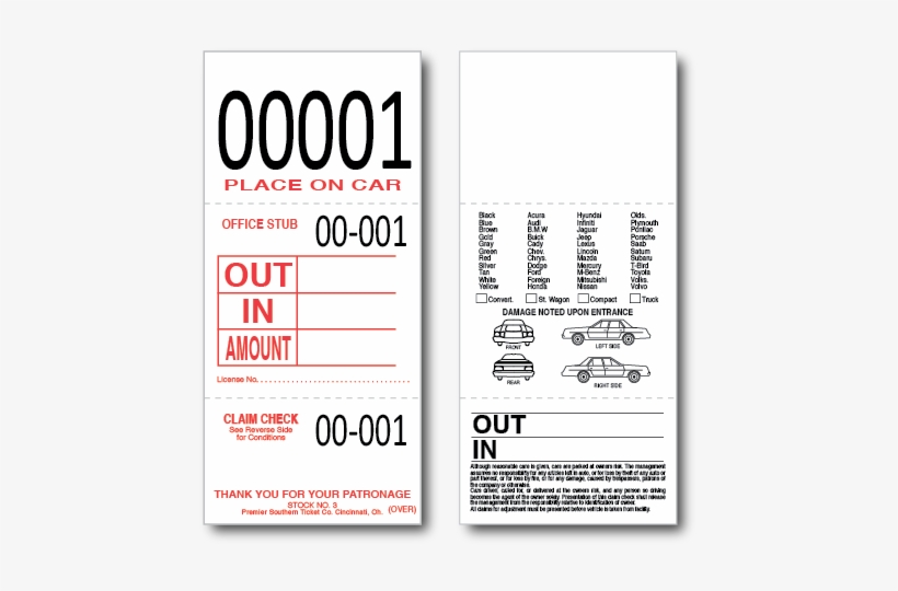 Parking Lot Tag, Valet Ticket - Valet Parking Tags - 3 Part PNG Image ...