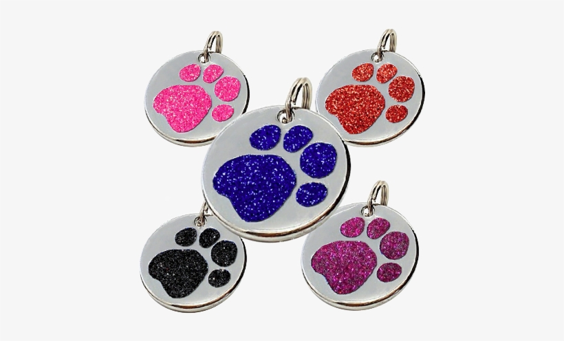 Glitter Pet Tag Round Paw Print - Glitter Dog Tags PNG Image ...