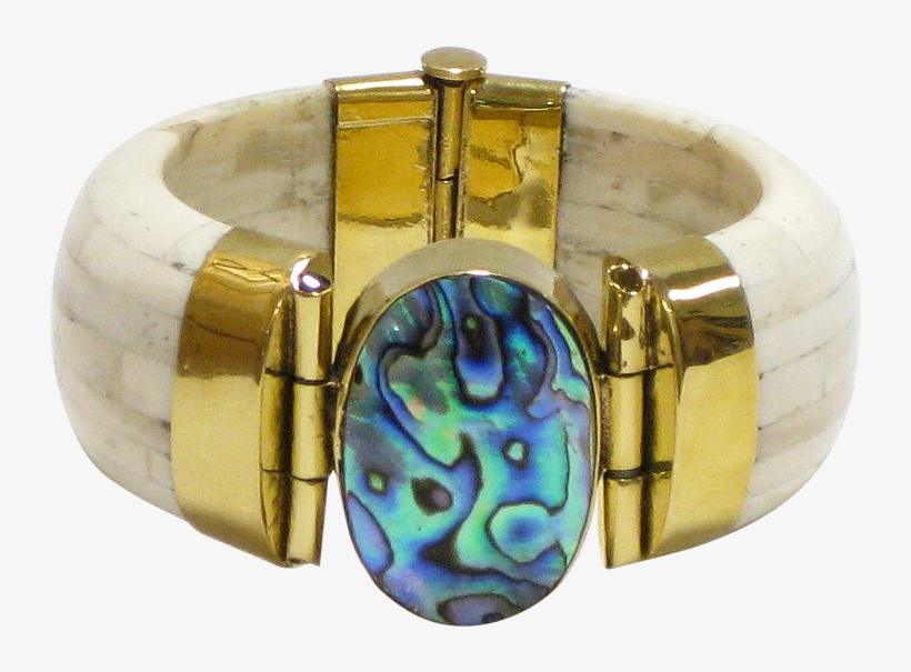 - Ivory Water Buffalo Bone Cuff Wide W/abalone & Gold - Opal PNG Image ...