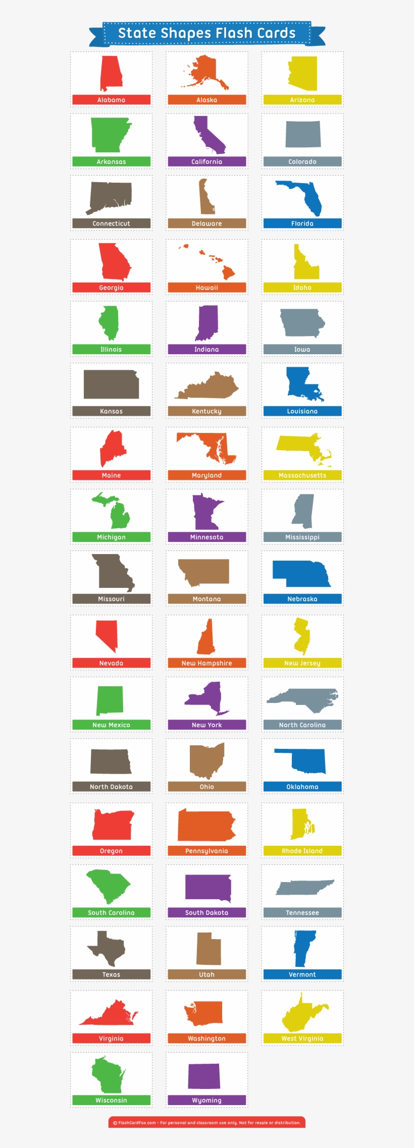 State Outlines, State Maps, Stencils, Patterns - State Flash Cards PNG ...