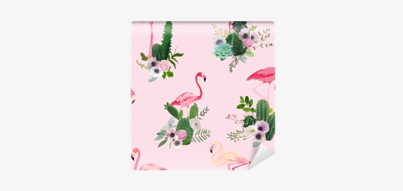 Flamingo Bird And Tropical Cactus Flowers Background - Cactus Flamingo ...