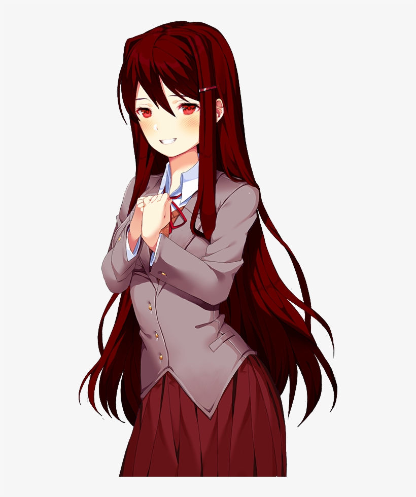 Edited Mediared Hair, Red Eyes - Black Haired Yuri Doki Doki PNG Image ...