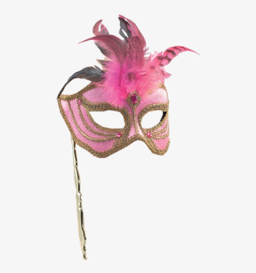 010 - Reserved - Pink And Gold Feather Masked Ball Eye Mask On Stick ...
