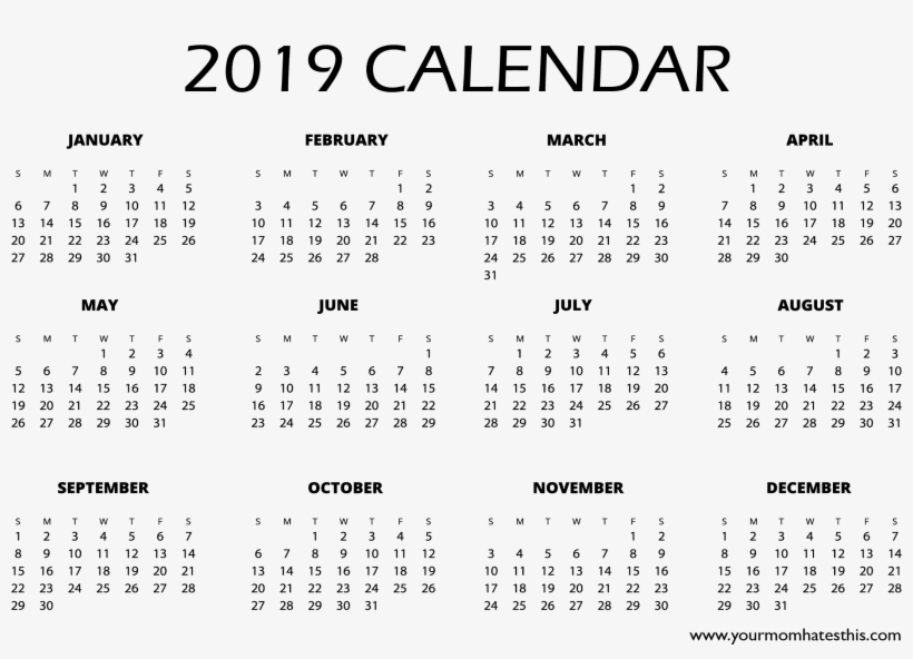 2019 Full Hd Calendar - One Page 2019 Calendar Printable PNG Image ...