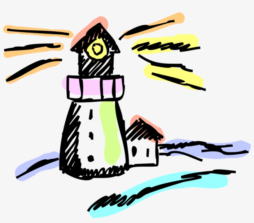 Vector Illustration Of Lighthouse Beacon Emits Light PNG Image ...