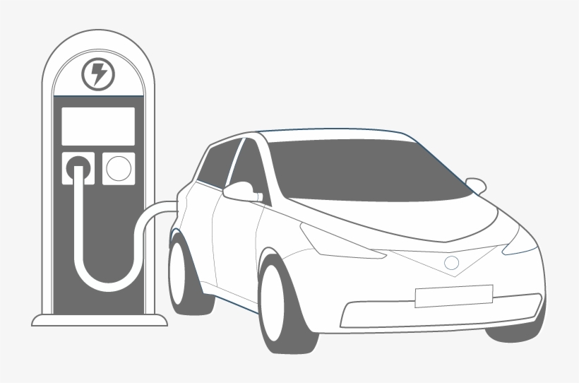 Vector Illustration Of An Electric Car And Charging - Electric Car ...