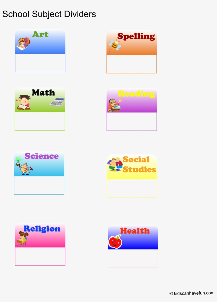 Download School Subject Dividers To Help Students Organize The - School ...